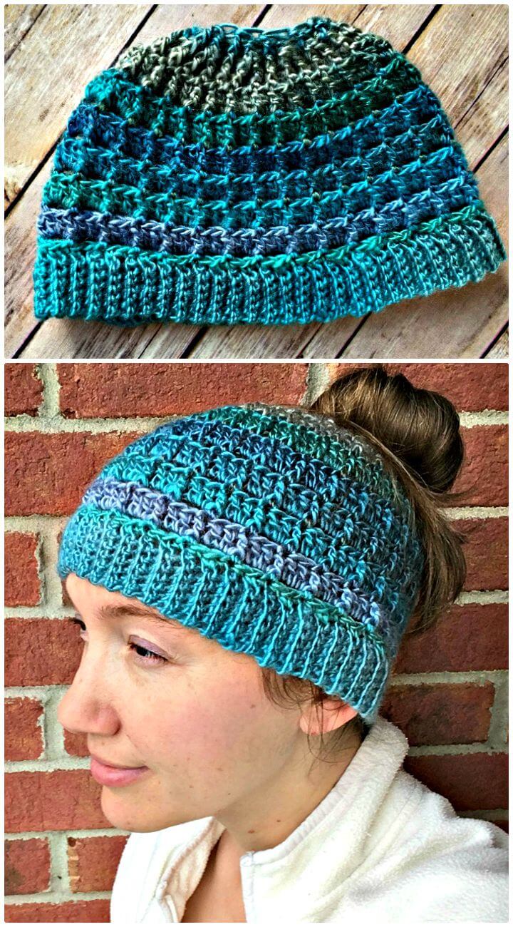 20 Free Crochet Messy Bun Hat Patterns - DIY Crafts